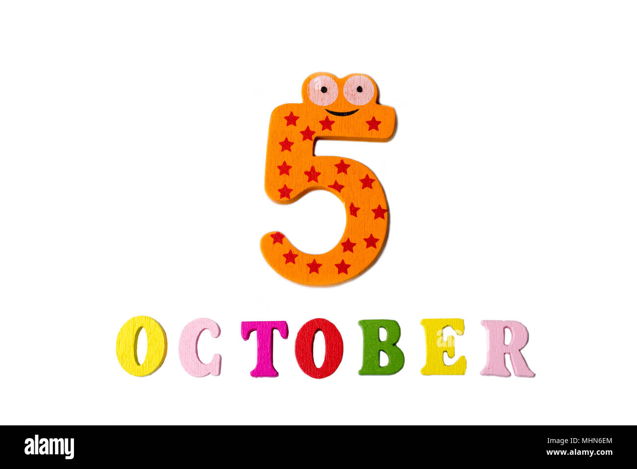 October 5 on white background, numbers and letters. Calendar Stock ...