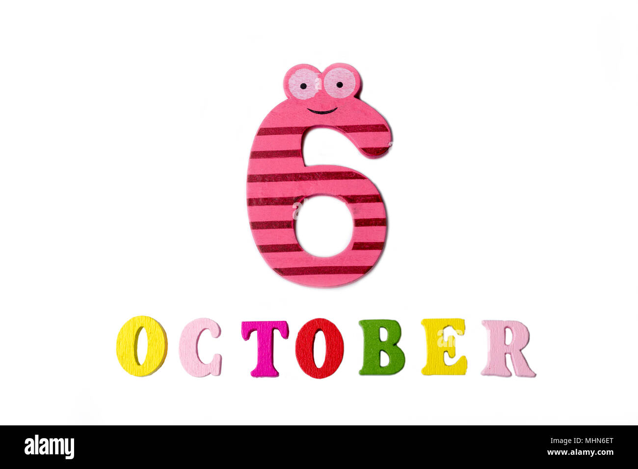 October 6 on white background, numbers and letters. Calendar Stock ...