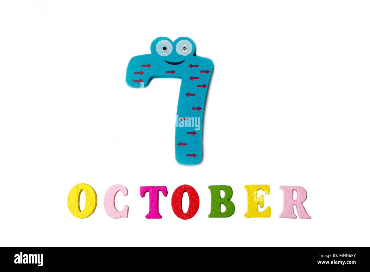 October 7 on white background, numbers and letters. Calendar Stock ...