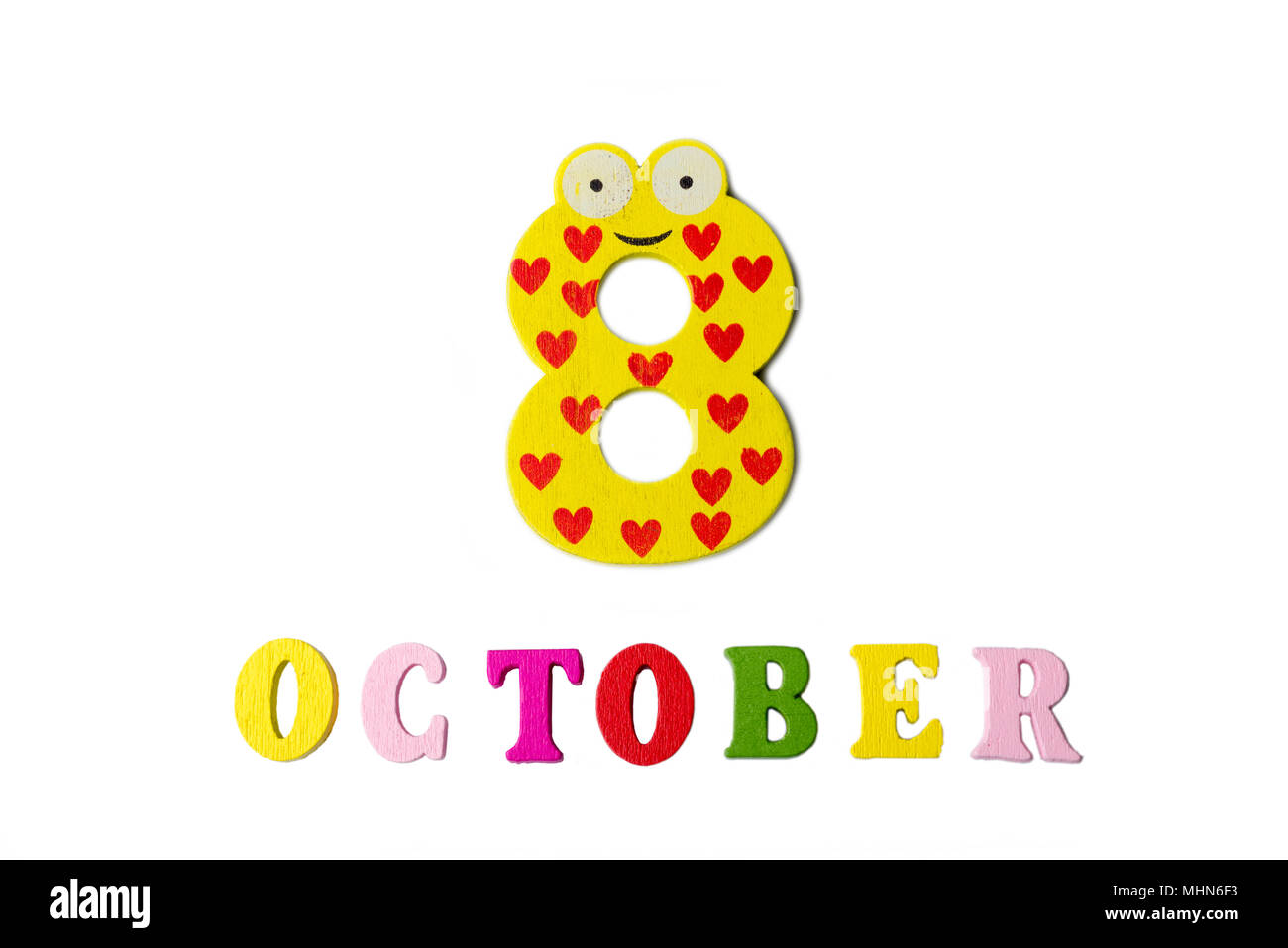 October 8 on white background, numbers and letters. Calendar Stock ...