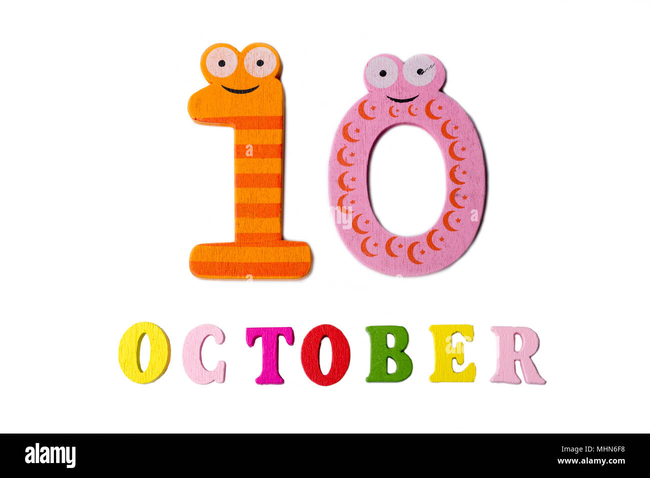October 10, on a white background, numbers and letters. Calendar Stock ...