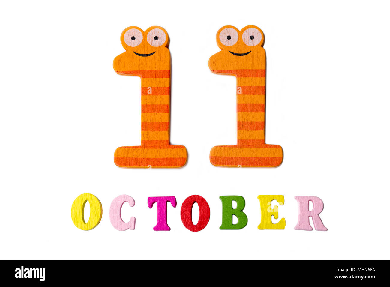 October 11 on white background, numbers and letters. Calendar Stock ...