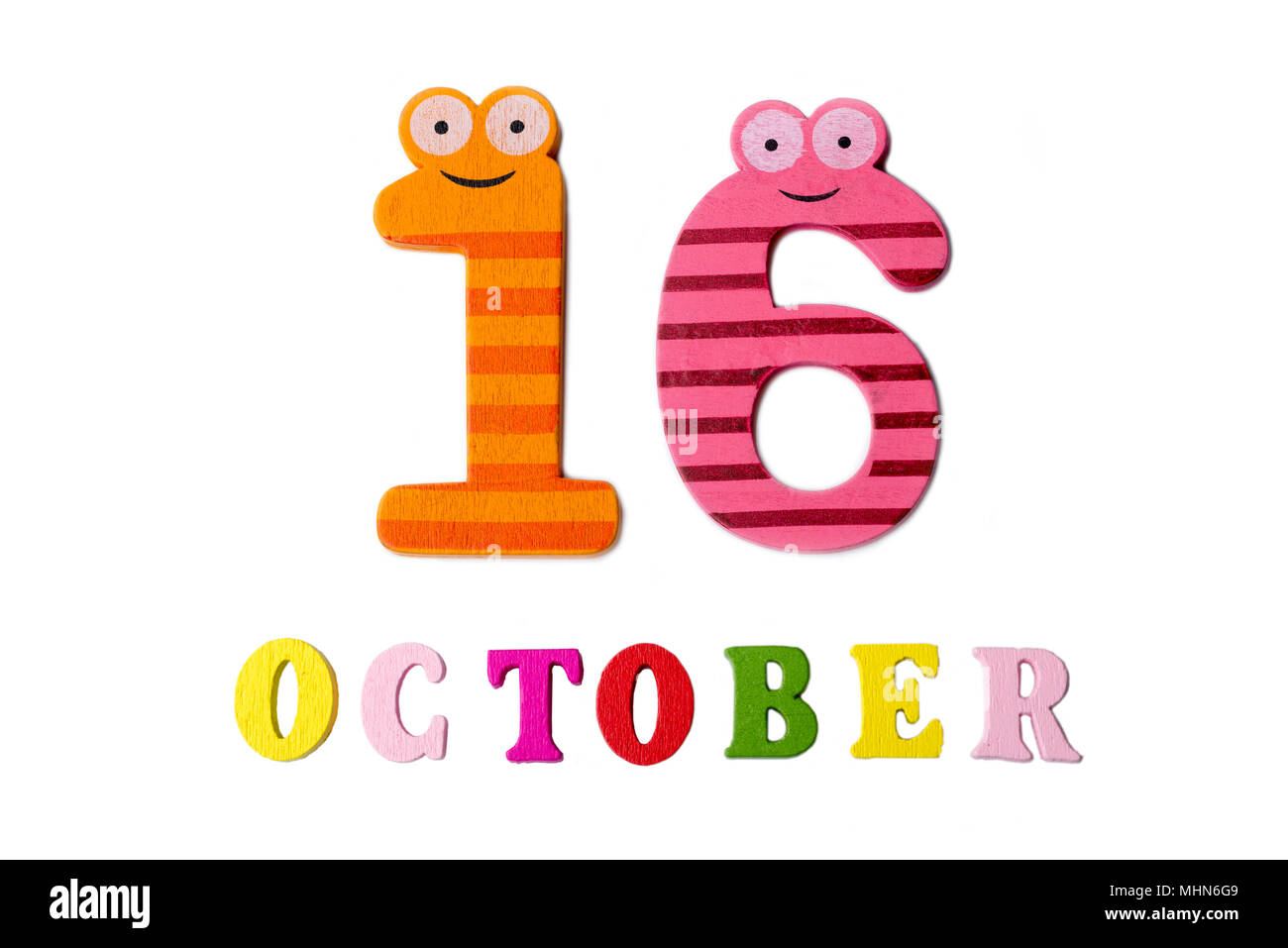 October 16 on white background, numbers and letters. Calendar Stock ...