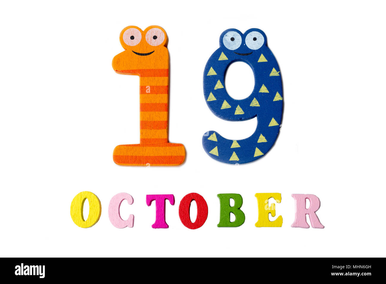 October 19 on white background, numbers and letters. Calendar Stock ...