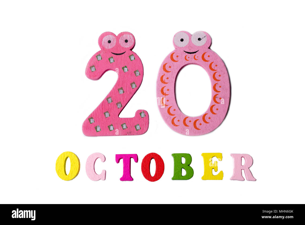October 20 on white background, numbers and letters. Calendar Stock ...