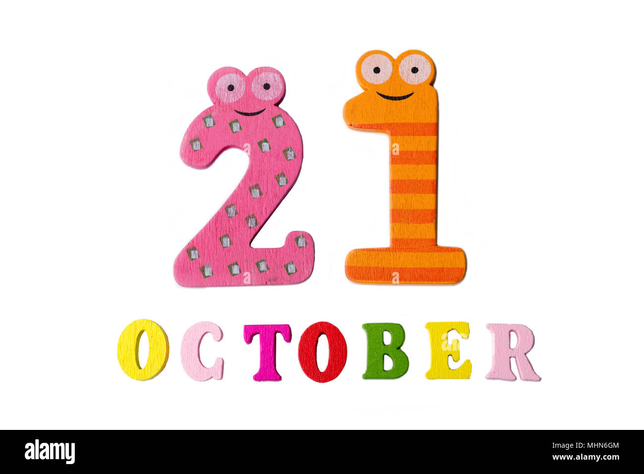 October 21 on white background, numbers and letters. Calendar Stock ...