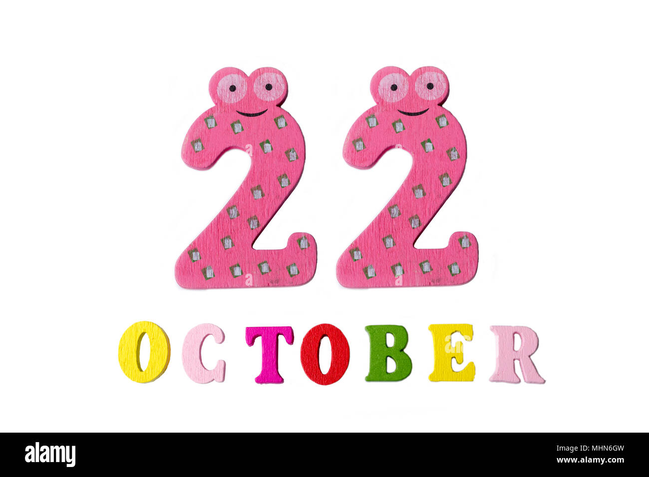 October 22 on white background, numbers and letters. Calendar Stock ...