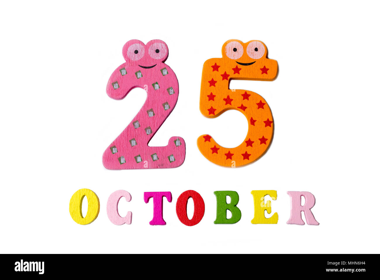 October 25 on white background, numbers and letters. Calendar Stock ...