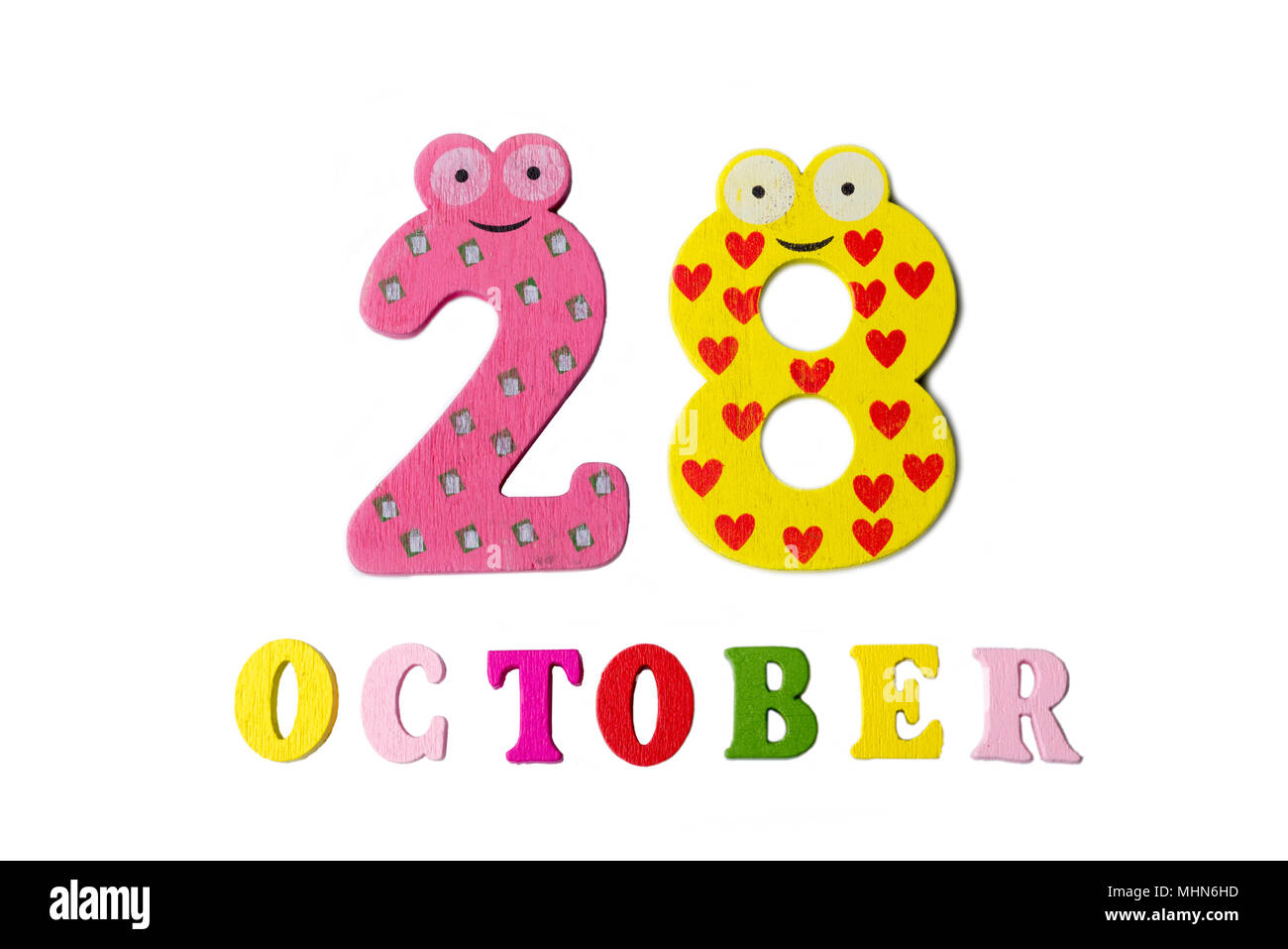 October 28 on white background, numbers and letters. Calendar Stock ...