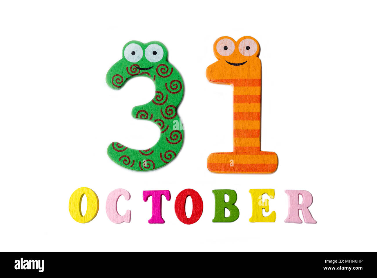 October 31 on white background, numbers and letters. Calendar Stock ...
