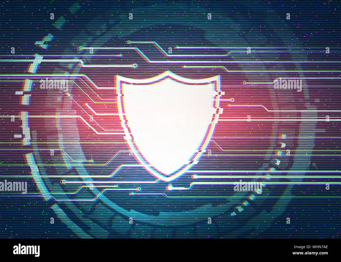 Abstract illustration of distorted display screen with red light spot ...