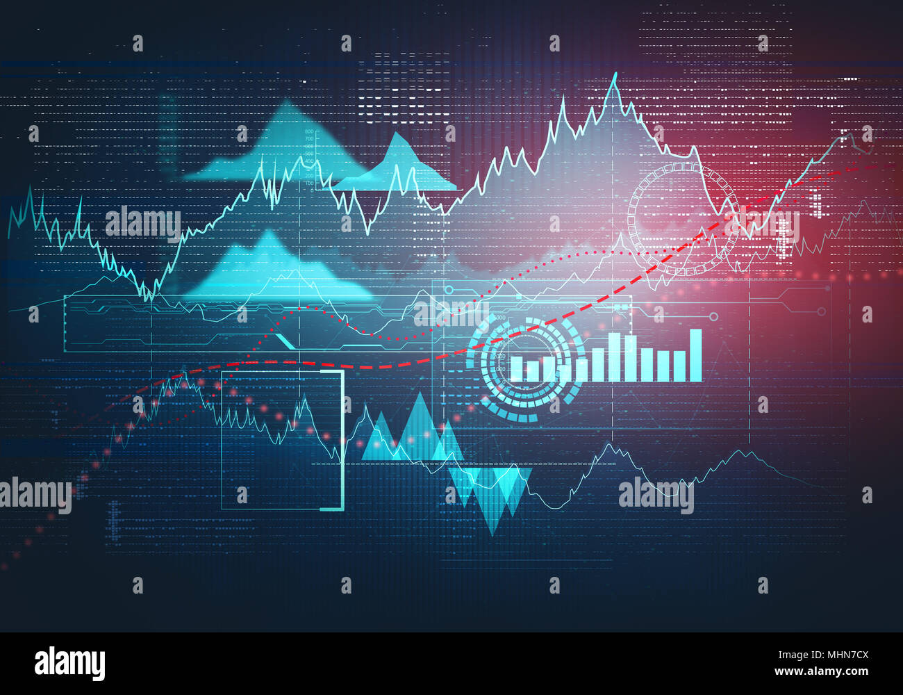 Abstract business chart with uptrend line graph, bar chart and diagram ...