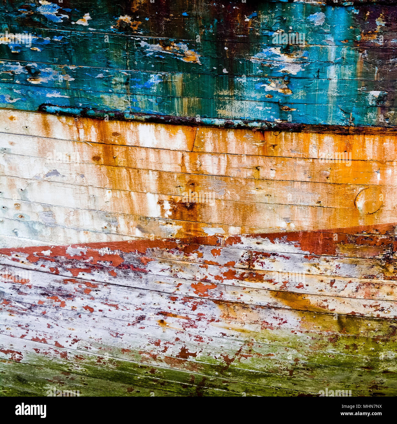 Colourful weathered hull boards on fishing boats. Camaret sur Mer ...