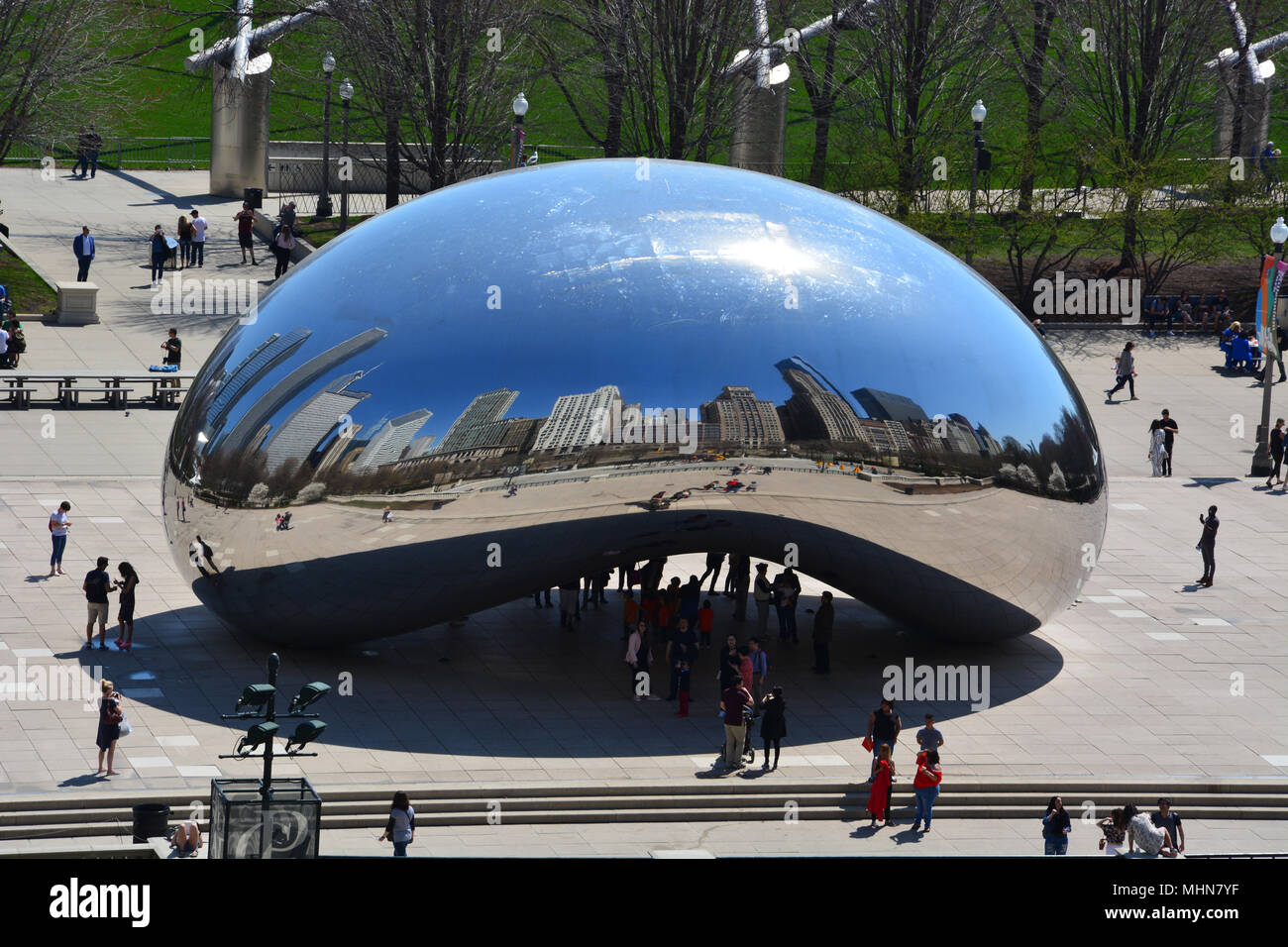 View of Cloud Gate, also known as "The Bean", from an office building ...