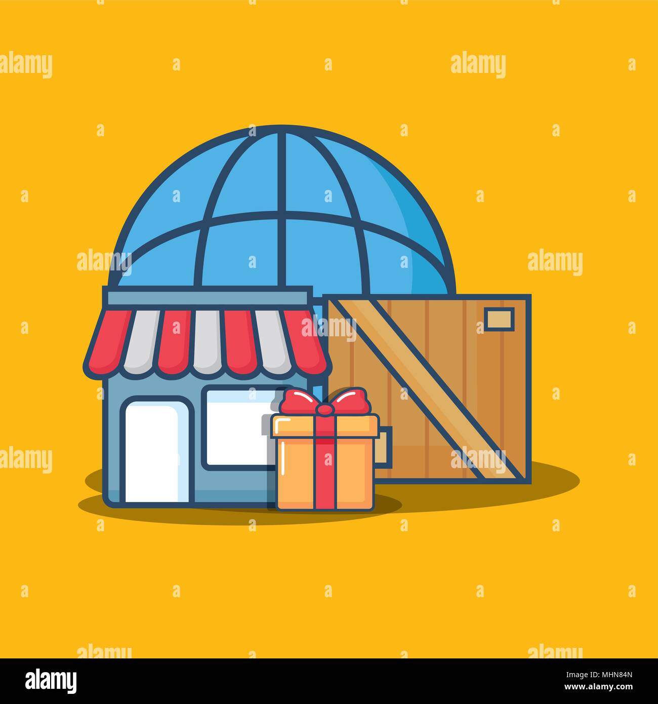 store and delivery related icons over yellow background, colorful ...