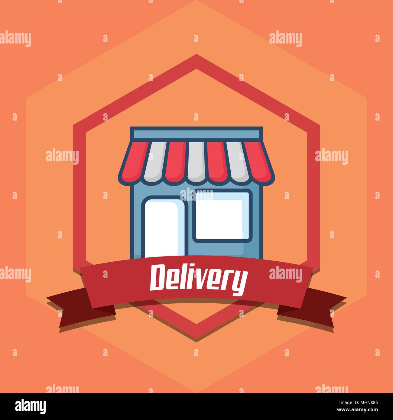 emblem of delivery concept with decorative ribbon and store icon over ...