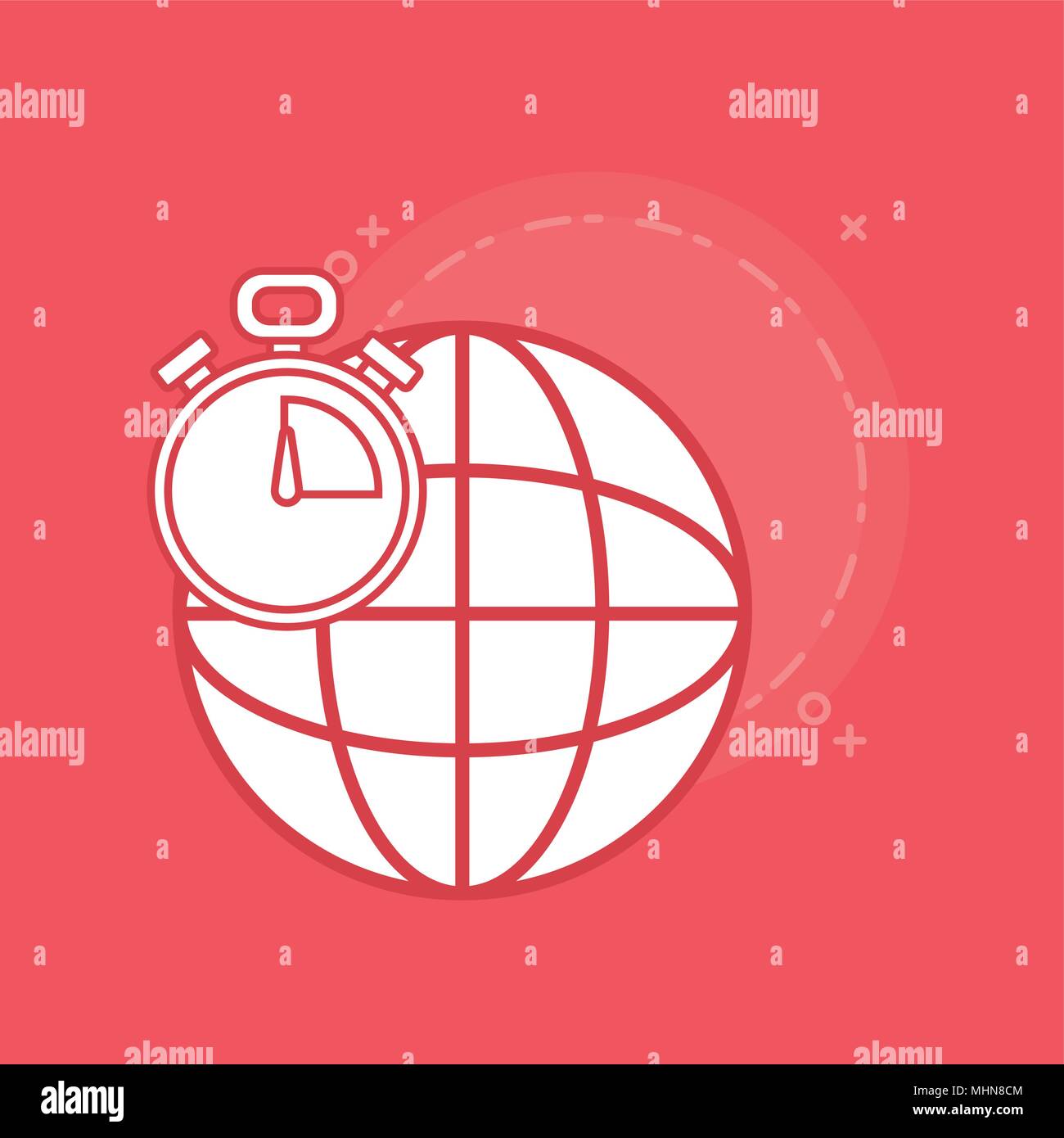 global sphere and chronometer over red background, colorful line design ...
