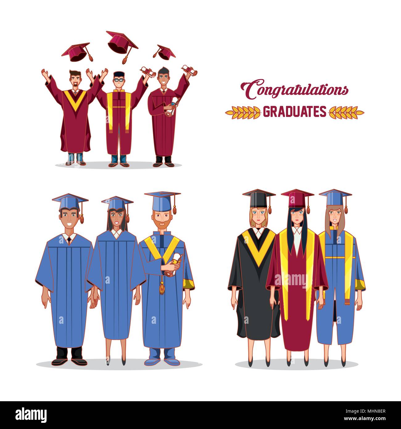 group of students graduated characters vector illustration design Stock ...