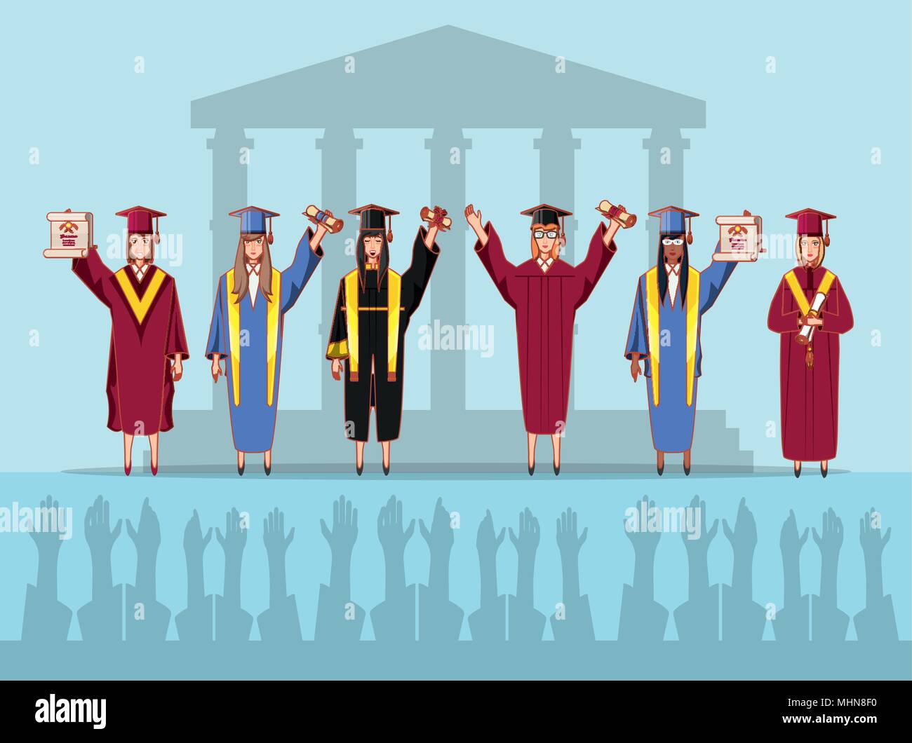 group of students graduated characters vector illustration design Stock ...