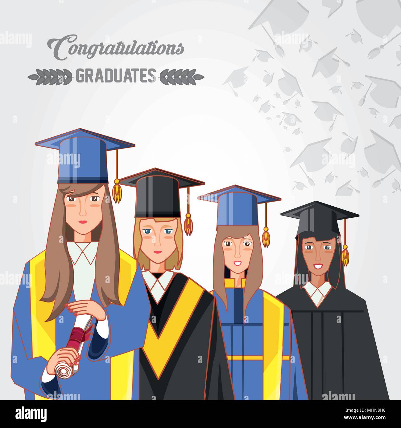 group of students graduated characters vector illustration design Stock ...