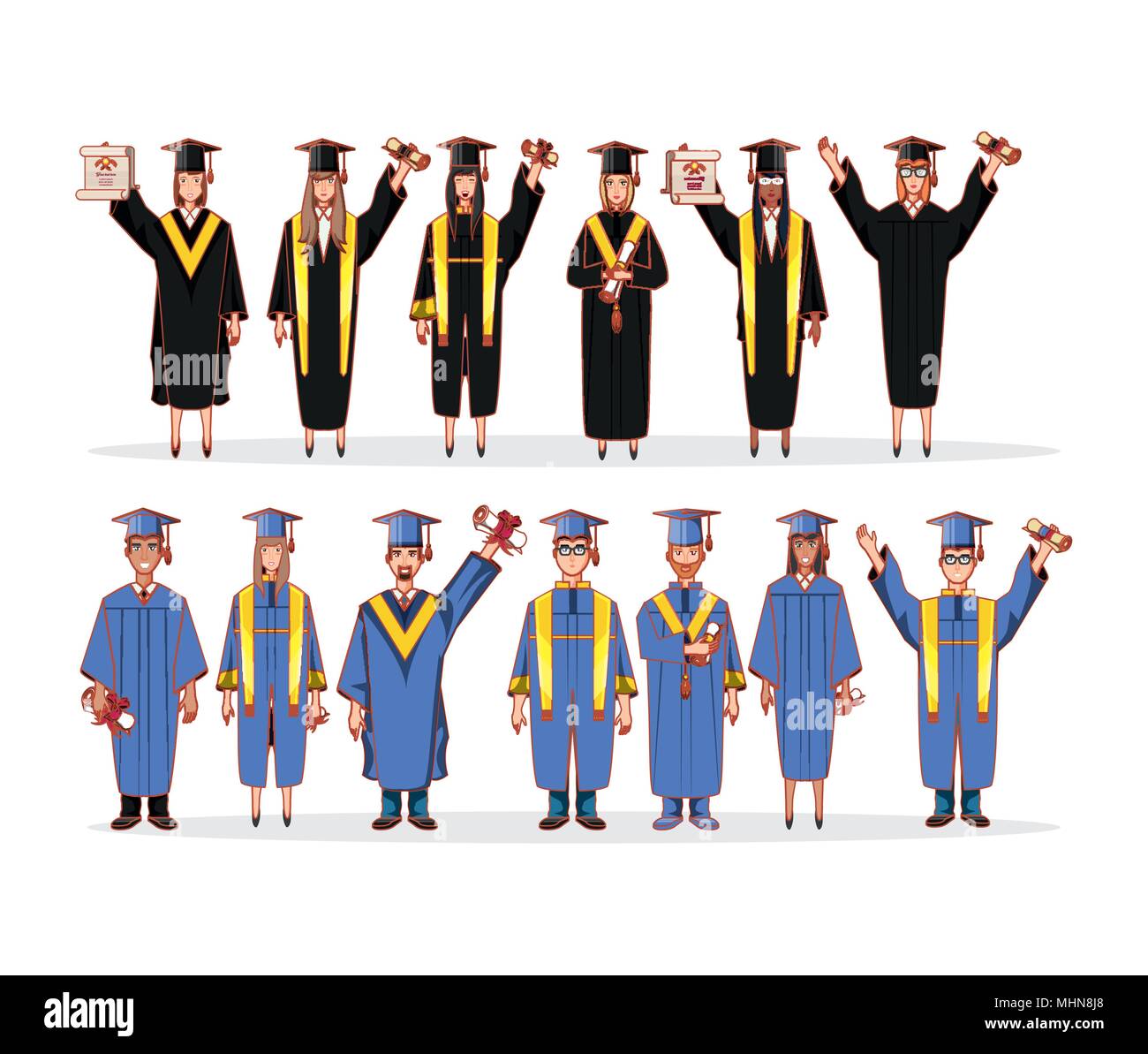 group of students graduated characters vector illustration design Stock ...