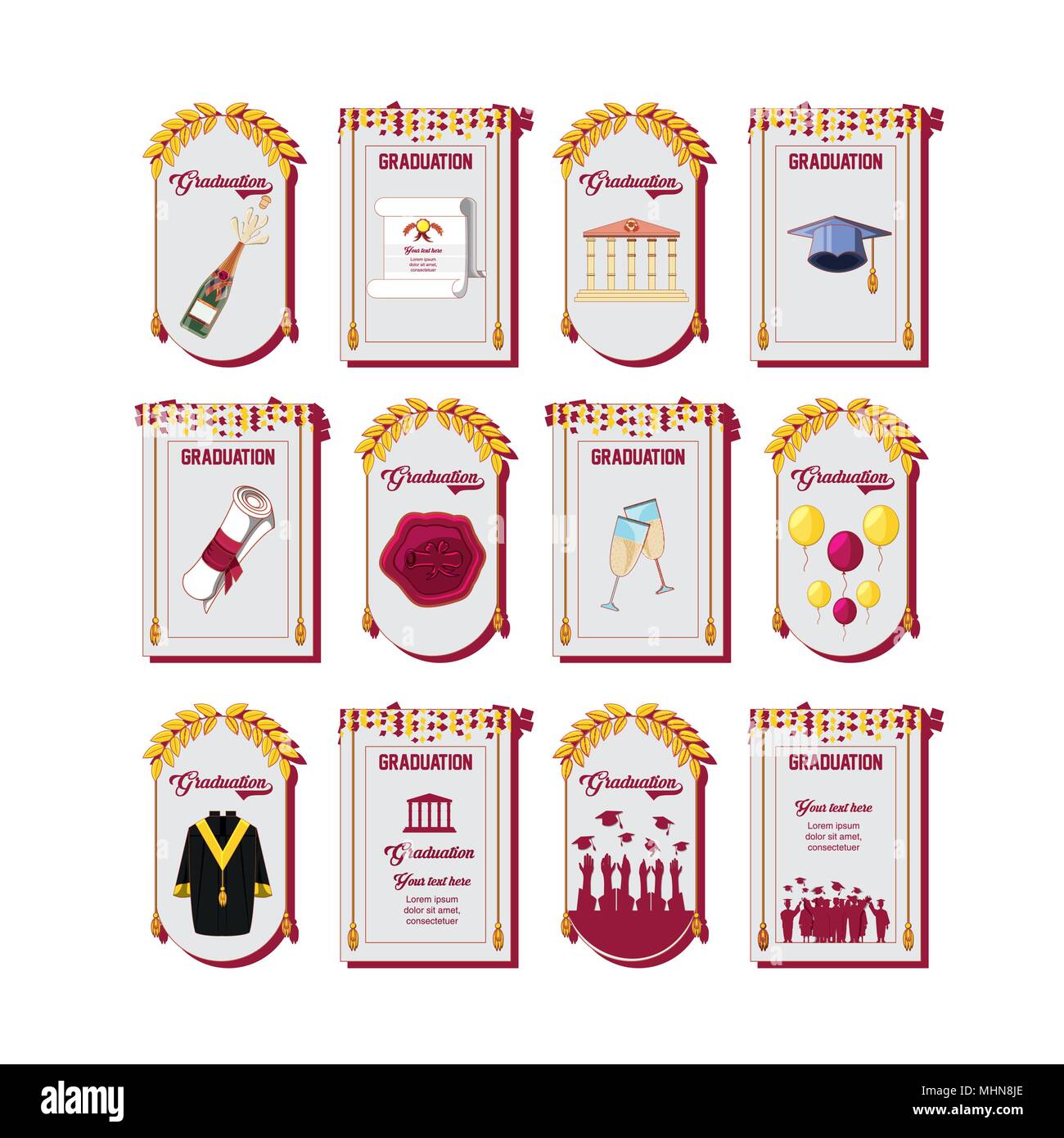 celebration graduation card set icons vector illustration design Stock ...