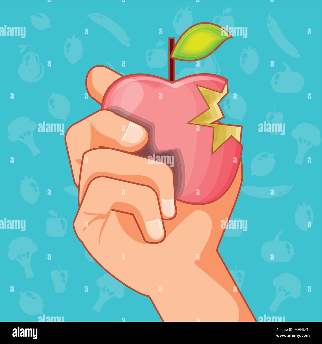 Apple bite with hand Stock Vector Images - Alamy