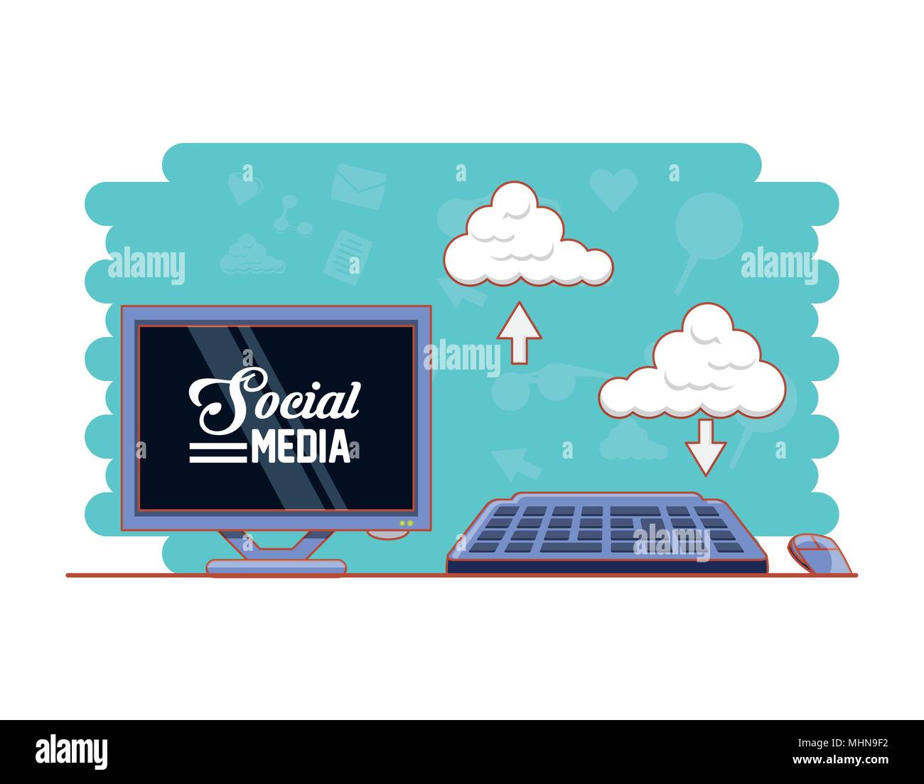 monitor computer with social media icons vector illustration Stock ...