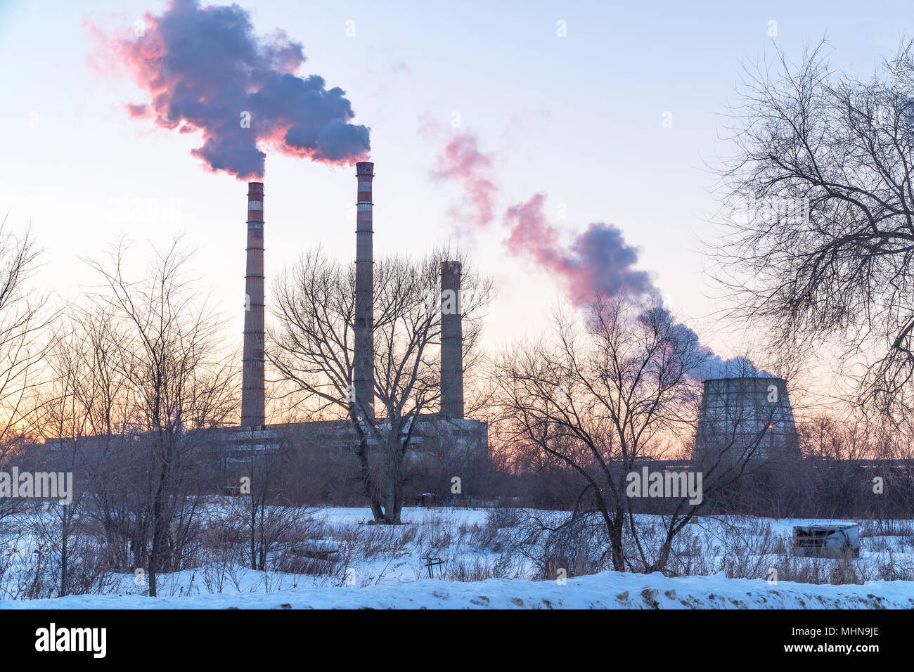 Smokestacks of an industrial plant Stock Photo - Alamy