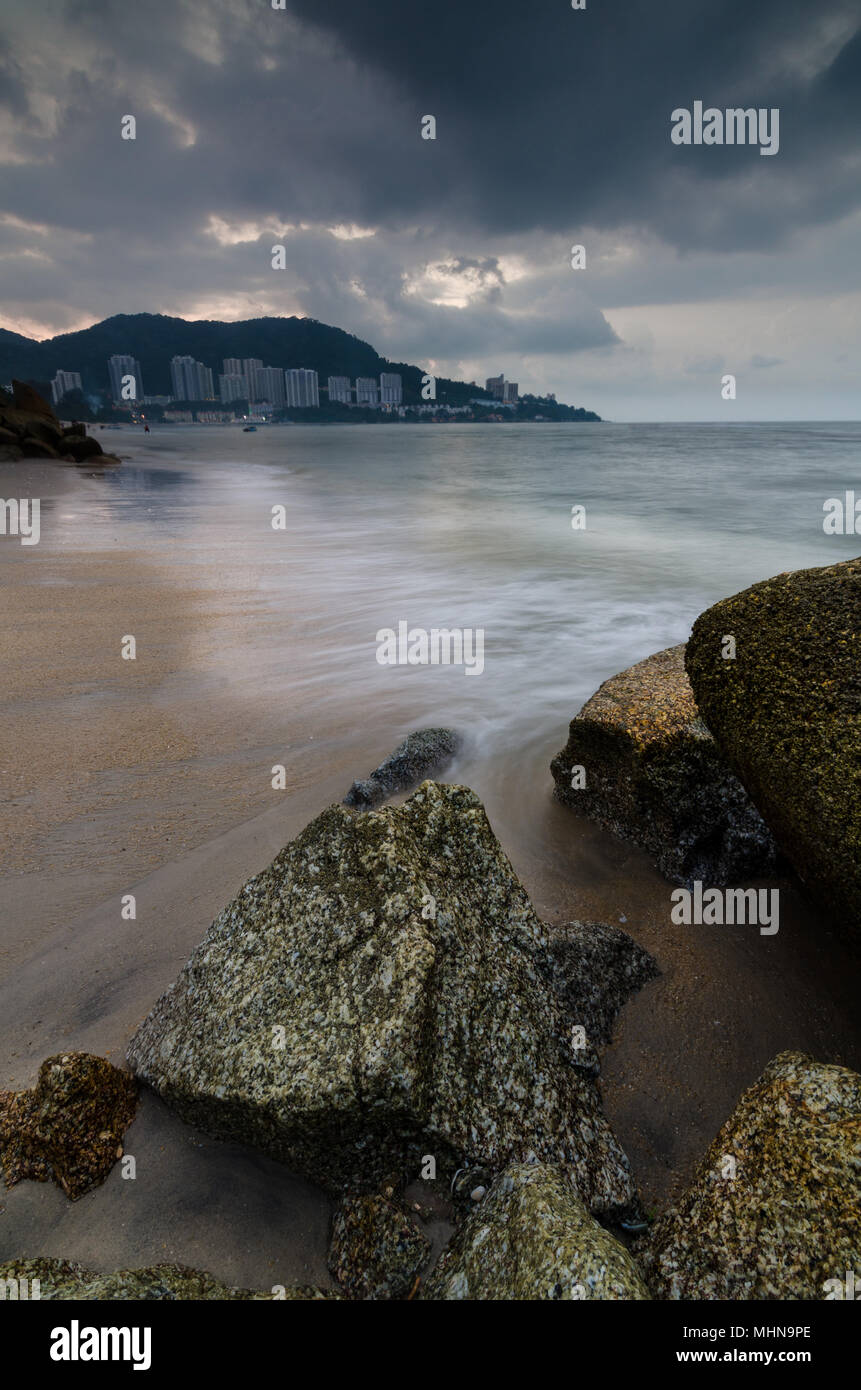 Beautiful seascape captured at Batu Ferringhi. Batu Ferringhi is a ...