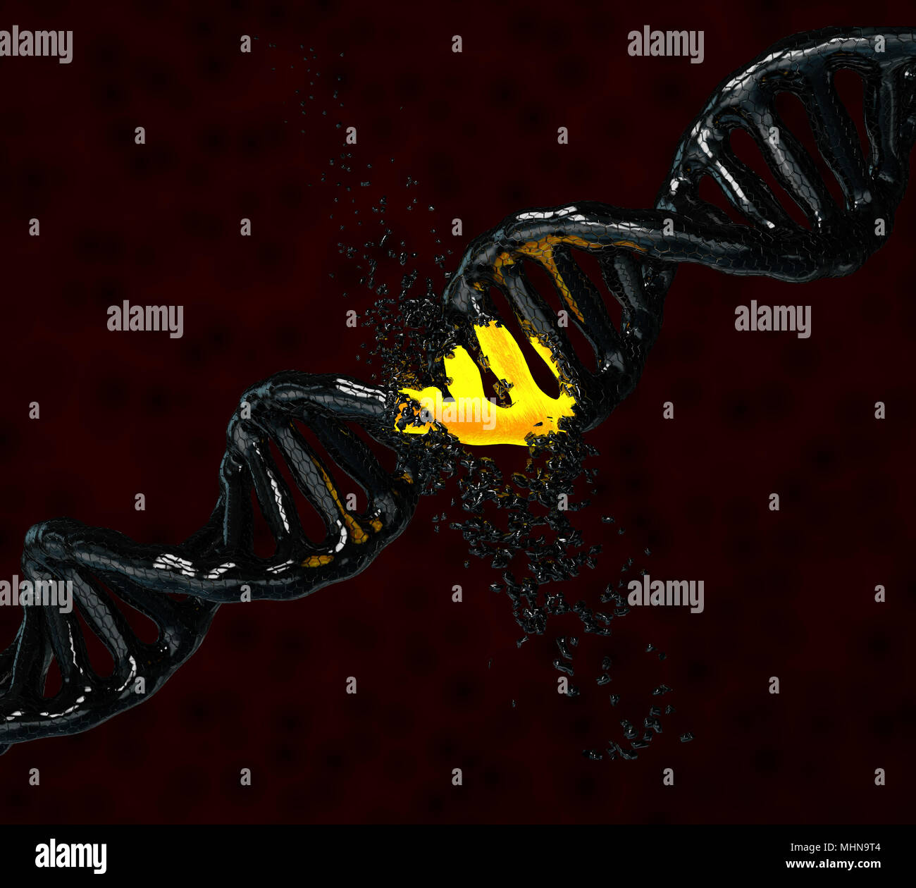 3d illustration of break DNA structure in colour background Stock Photo ...