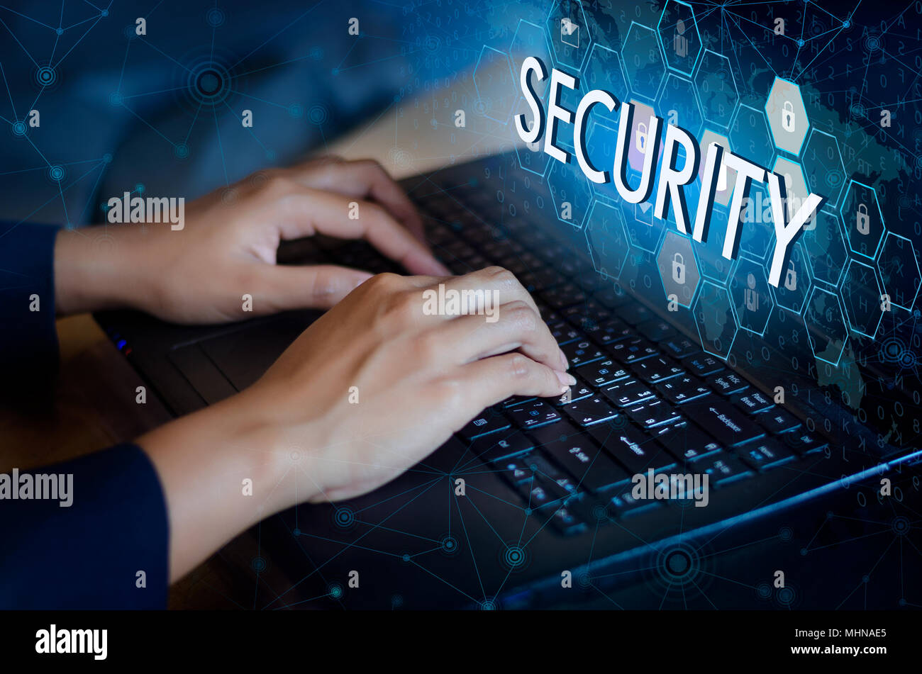 Press enter button on the computer. Key lock security system abstract ...