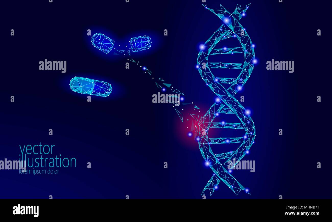 Gene therapy DNA 3D chemical molecule structure low poly. Polygonal ...