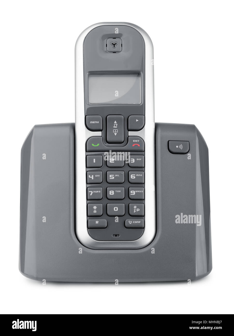 Front view of wireless dect phone on charging station isolated on white ...