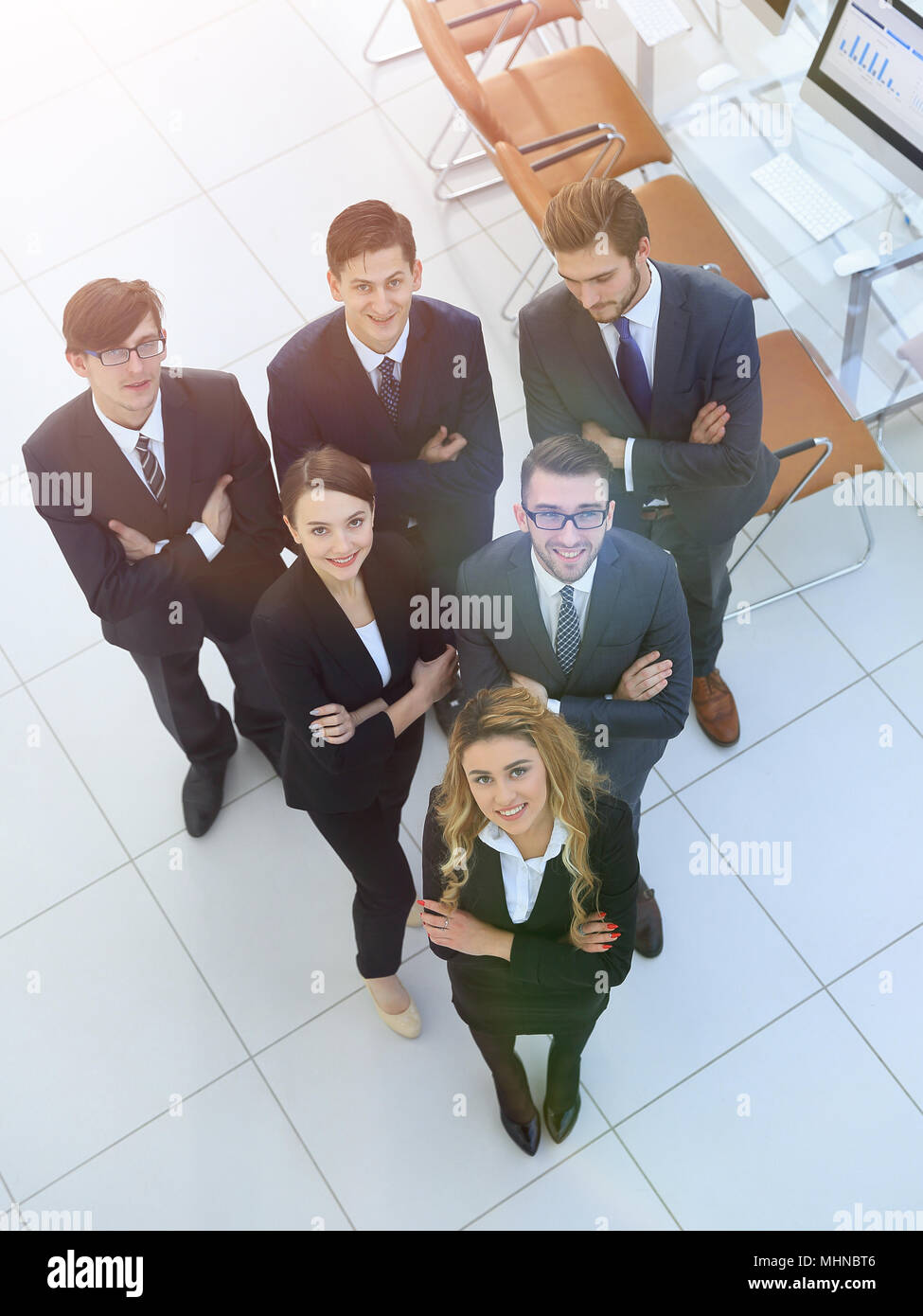 view from the top .business team standing in office Stock Photo - Alamy
