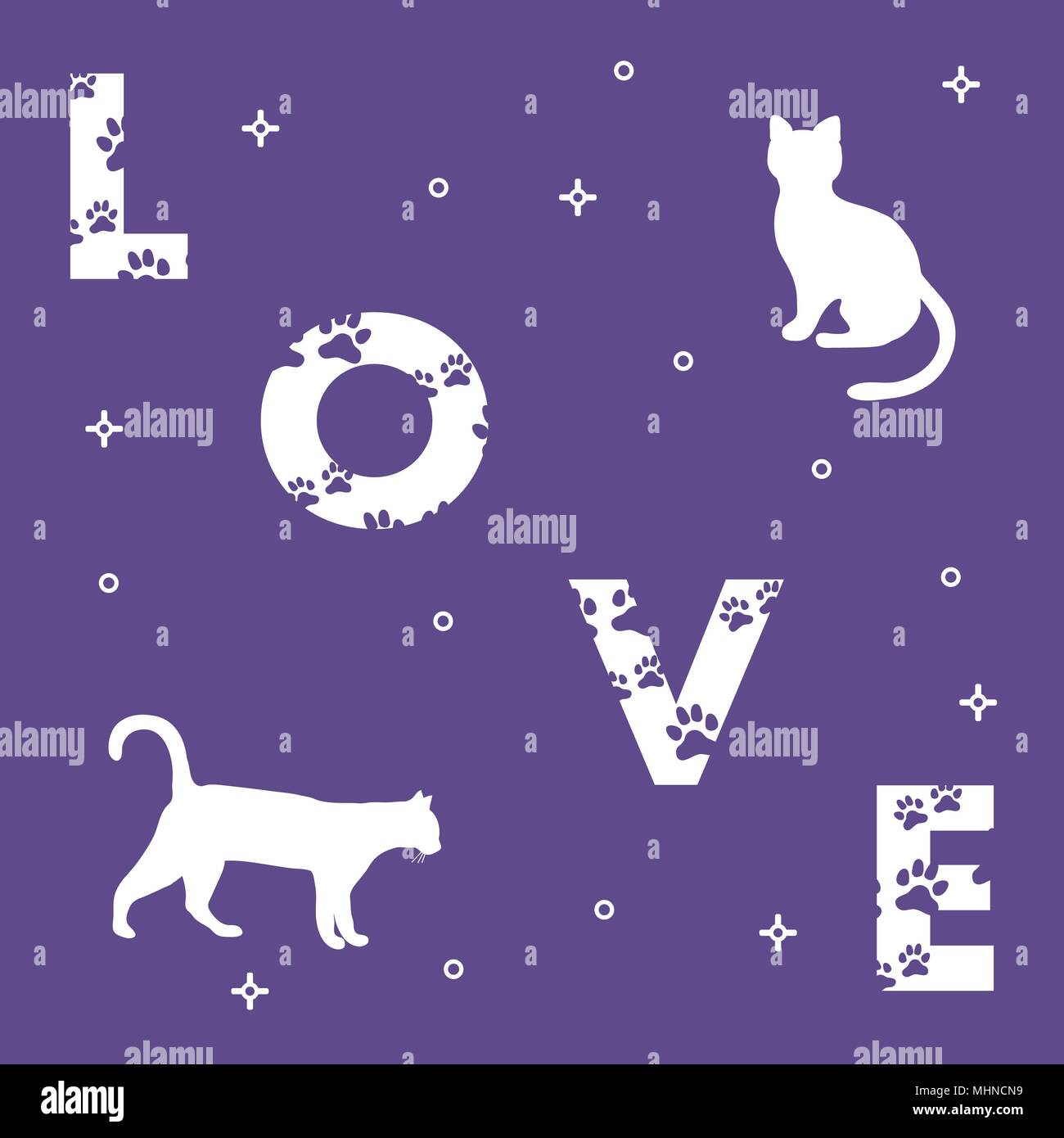 Word: Love. The message is decorated with traces of a cat. Cats ...