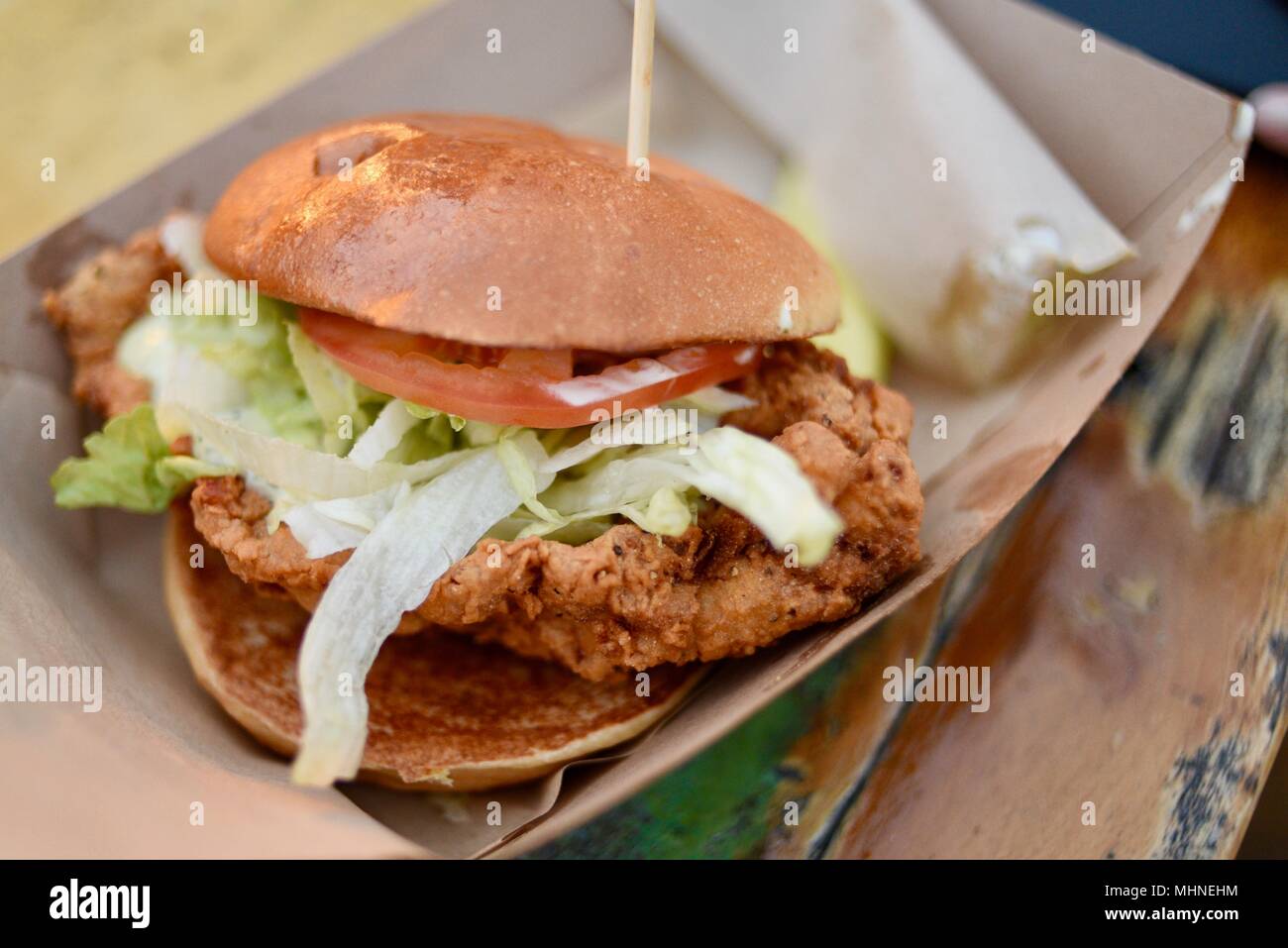 Fresh flounder sandwich with fried flounder, lettuce and tomato, local ...