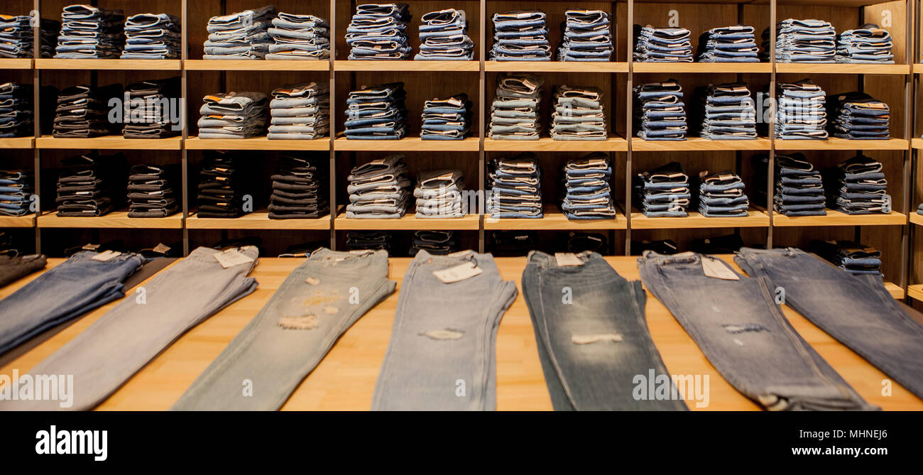 Stack Denim Jeans Retail Store High Resolution Stock Photography and ...