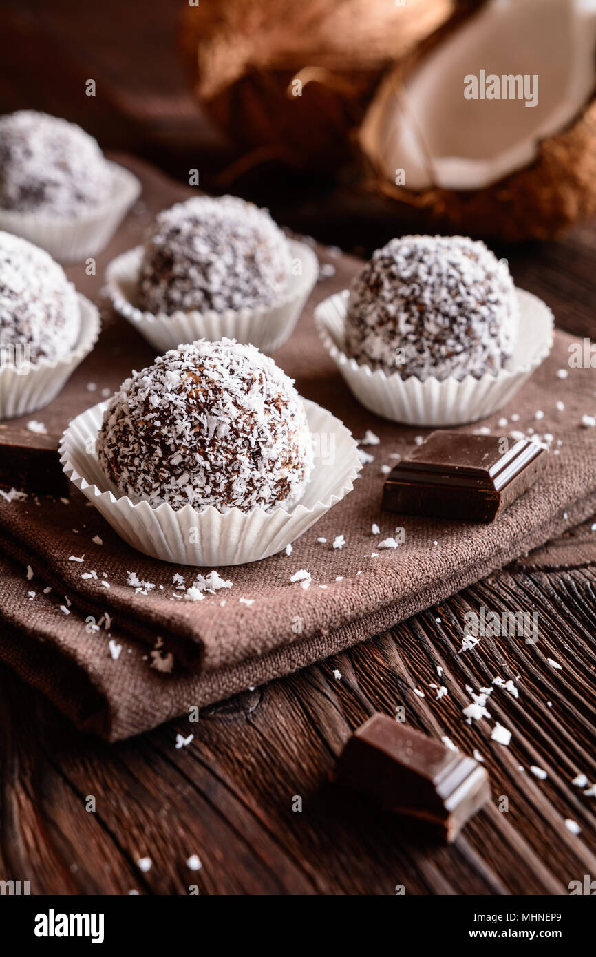 Truffles - classic no bake Chocolate coconut balls Stock Photo - Alamy