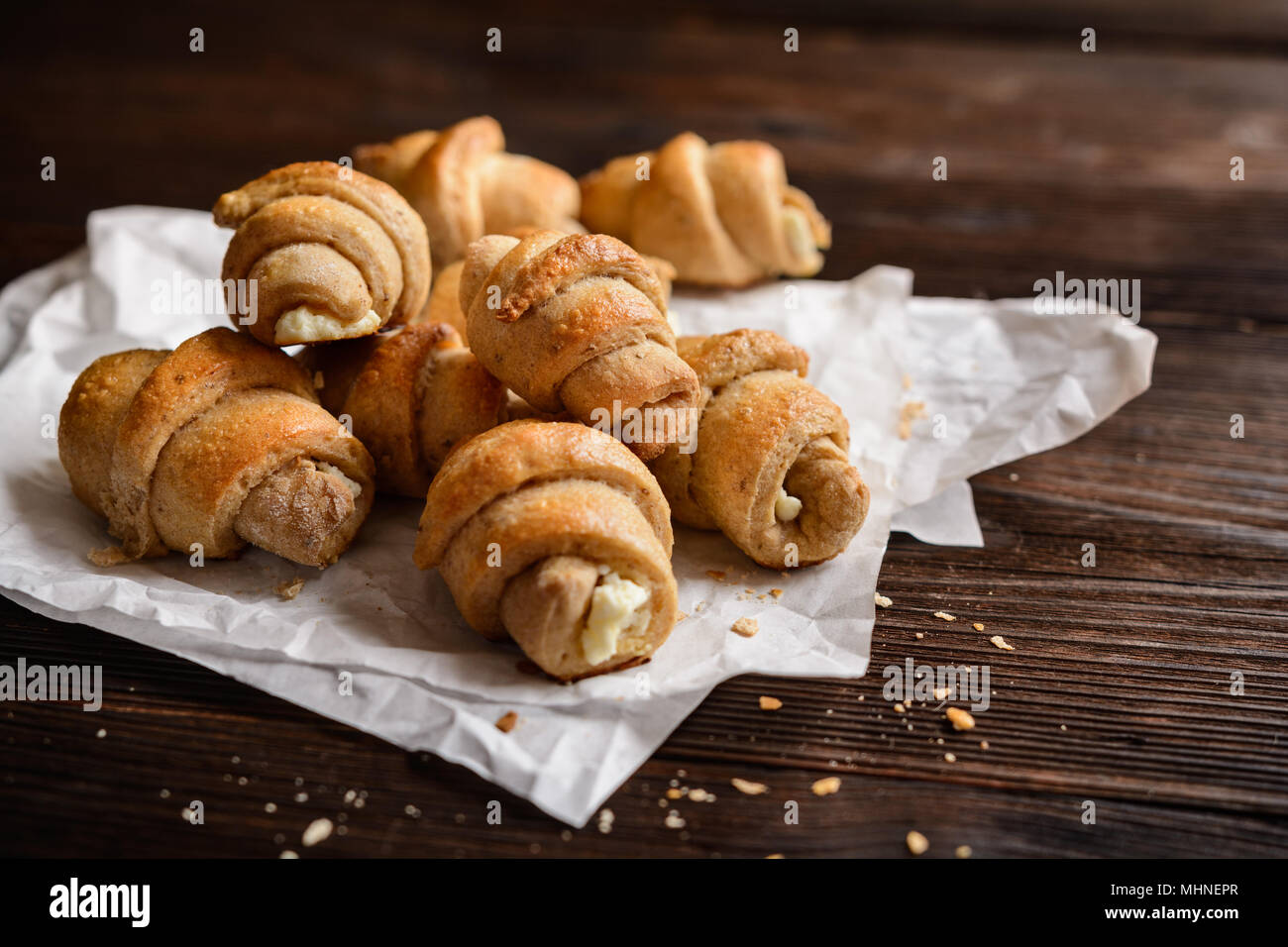 Salty whole meal Croissants stuffed with Feta cheese Stock Photo - Alamy