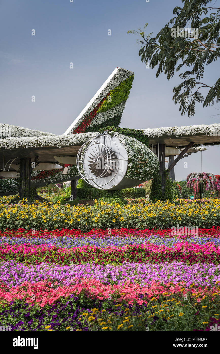 An Emirates Air floral airplane at the Miracle Gardens in Dubai, UAE ...