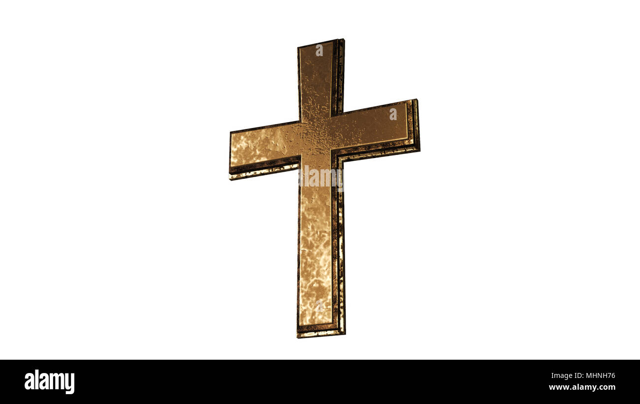 Golden Christian Cross Isolated on White Background 3D Rendering Stock ...