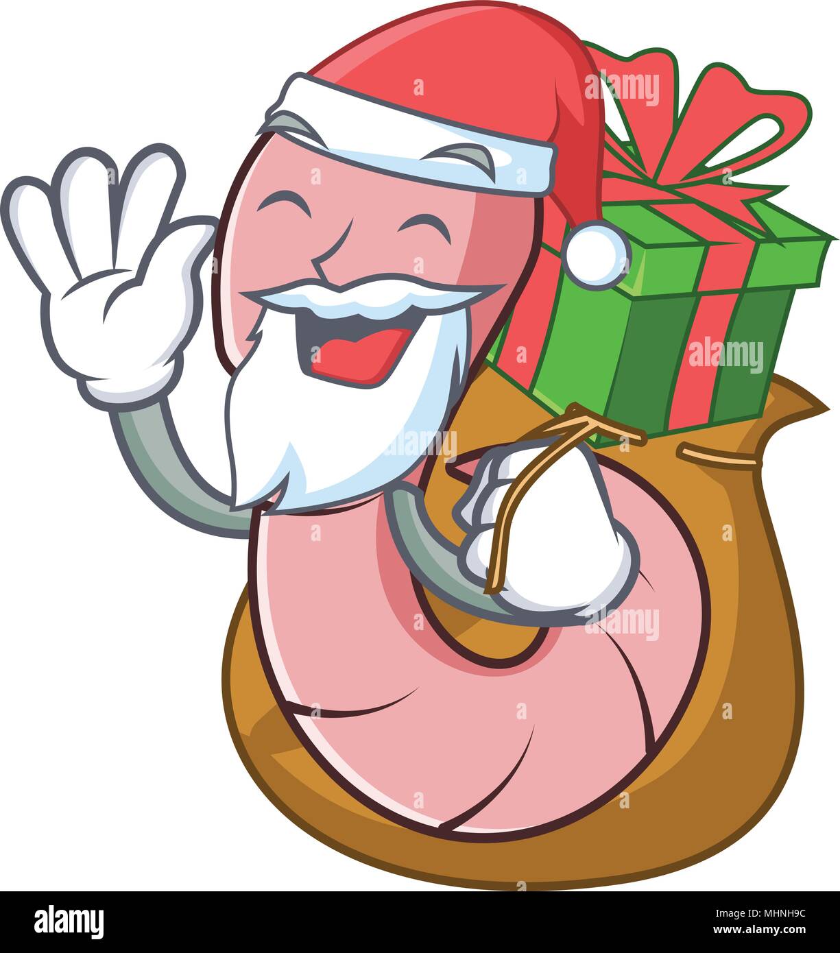 Santa with gift worm mascot cartoon style Stock Vector Image & Art - Alamy