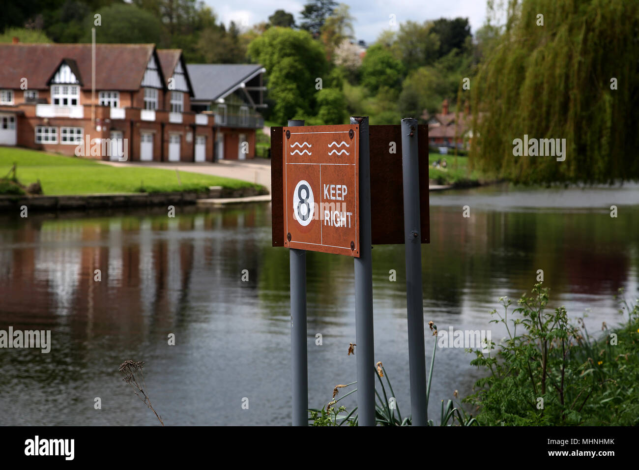 Keep right and maximum speed warning sign on the River Severn in ...
