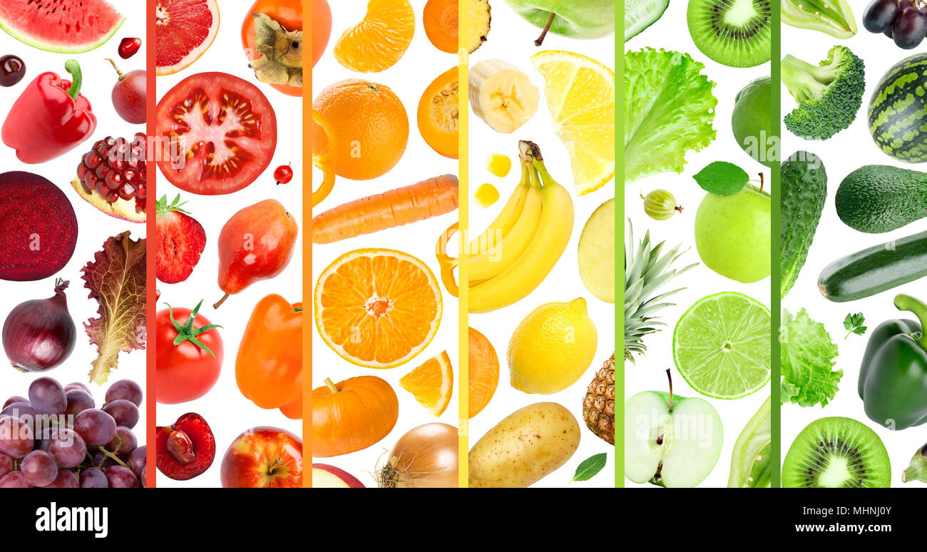 Fresh color fruits and vegetables. Food background. Concept Stock Photo ...