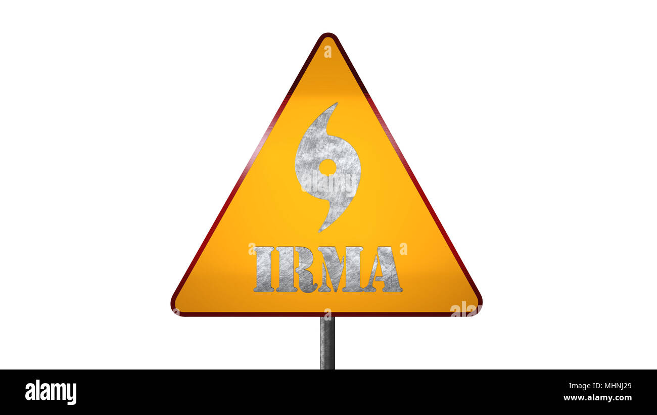 Irma Hurricane Warning Road Sign Isolated On White Background 3D ...