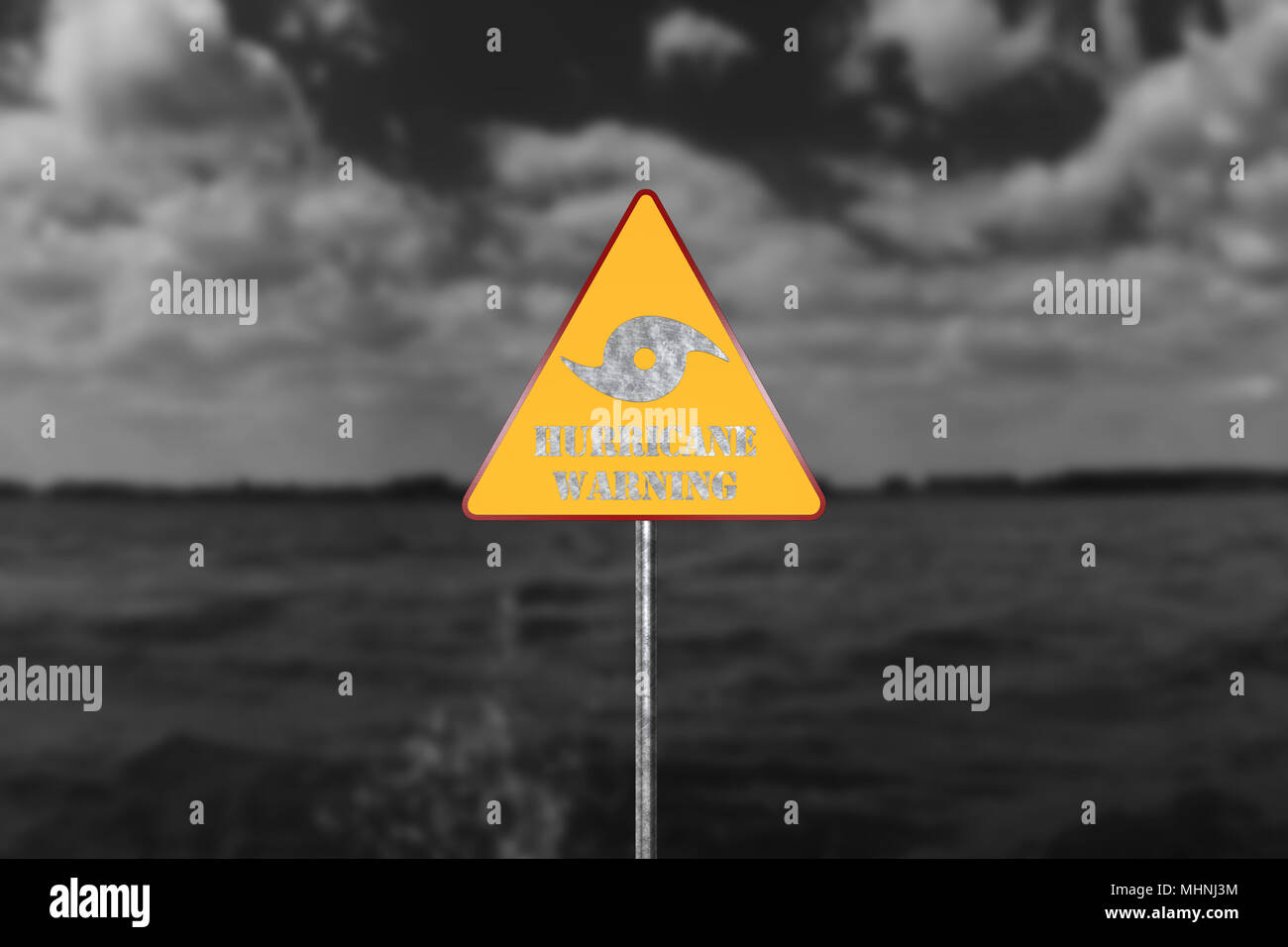 Hurricane Danger Sign and Storm In The Background 3D Rendering Stock ...