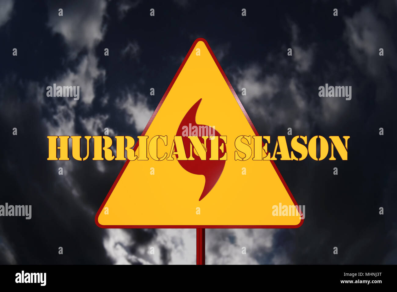 Hurricane Danger Sign and Storm In The Background 3D Rendering Stock ...