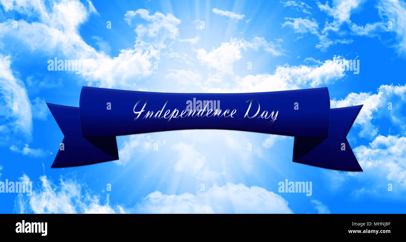 Happy 4th of July. Independence Day, Ribbon Banner On Sky Background ...