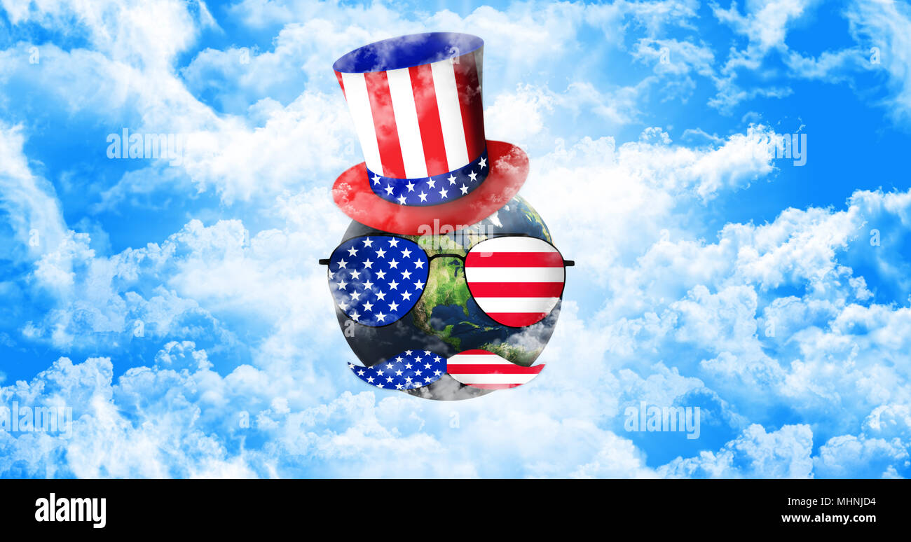 Planet Earth With Uncle Sam's Hat, Sunglasses and Mustaches. United ...